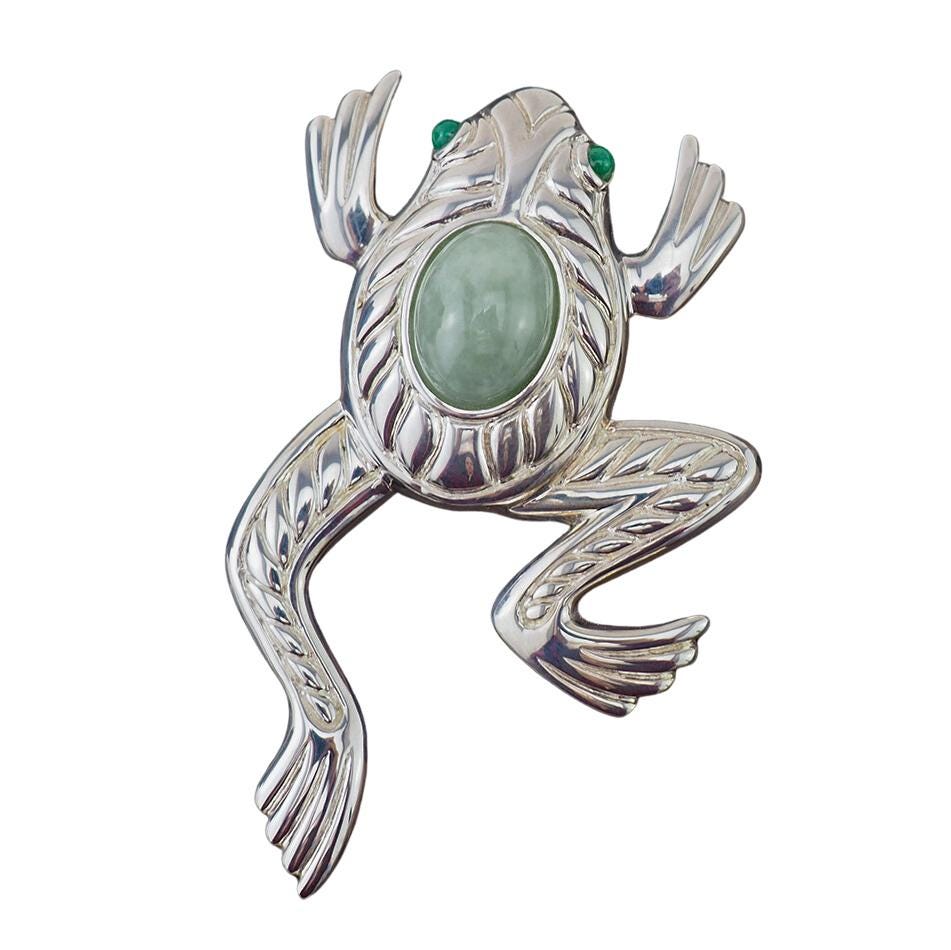 Judith Ripka Silver Jade Frog Brooch – Vintage Jewelry Girl